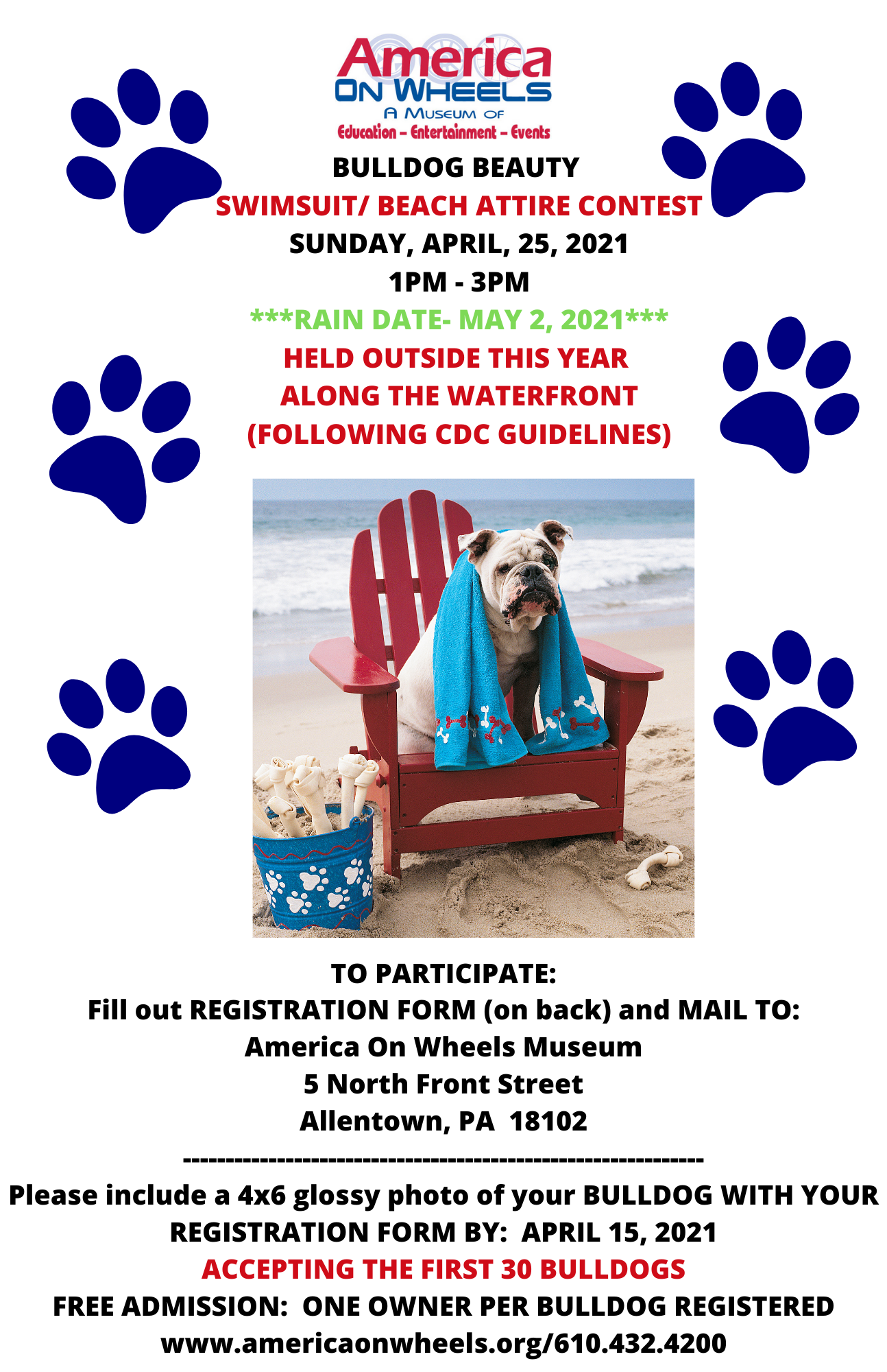 BULLDOG BEAUTY CONTEST FRONT FLYER - America On Wheels